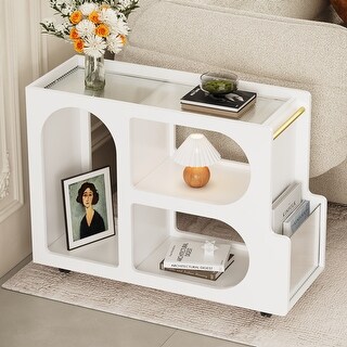 Modern Mobile End Table with Lockable Wheels & Golden Round Rod - Bed ...