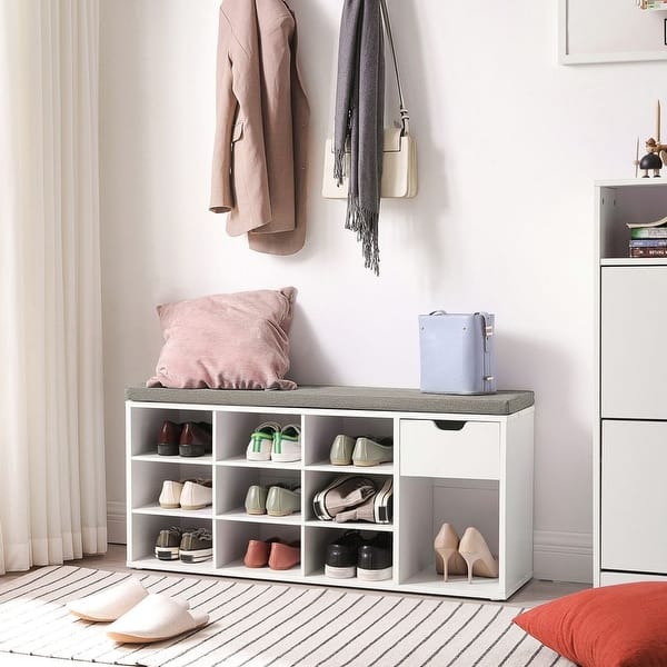 Storage Bench with Cushion, Drawer and Open Compartments - 11.8”D x 40. ...