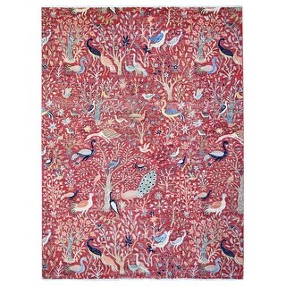 Shahbanu Rugs Burgundy Red Afghan Peshawar with Birds of Paradise ...