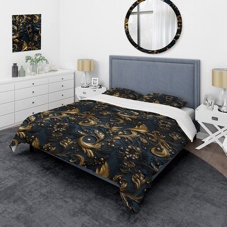 Designart "Black And Gold Intrigue Elegance II" Black Glam Bed Cover ...