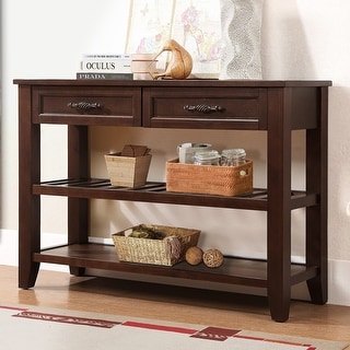 Wood Console Table Espresso Entryway Sofa Table with Storage Shelves ...