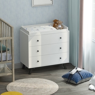 Timechee Changing Table in White, Modern Dresser with 3 Drawers - Bed ...