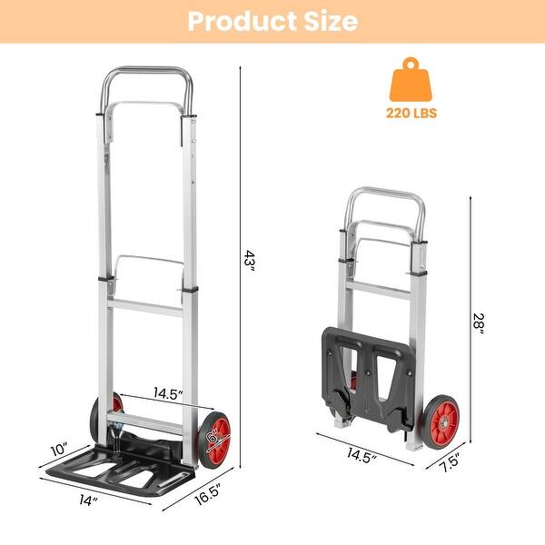 Folding Hand Truck Aluminum Dolly Cart with Telescopic Handle Wheels ...