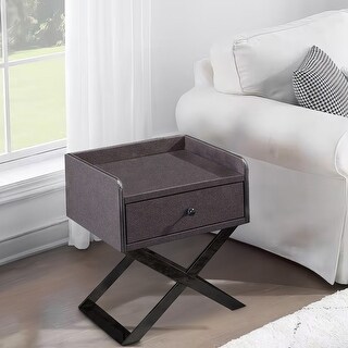 1 Drawer Wooden Nightstand with X Shaped Metal Base, Gray and Chrome ...