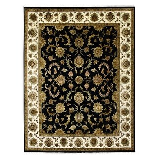 Shahbanu Rugs Midnight Black Wool and Silk Hand Knotted, Rajasthan ...