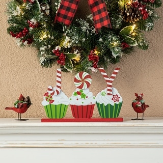 Glitzhome 12"L Christmas Wooden Cupcake JOY Table Decor - Bed Bath ...