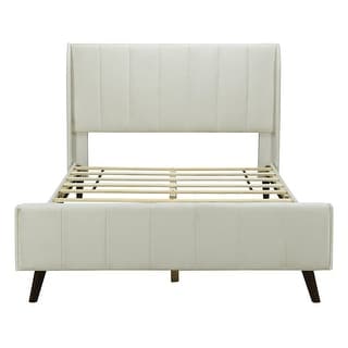 Beige Upholstered Bed Full Size Platform Bed Frame with Headboard - Bed ...