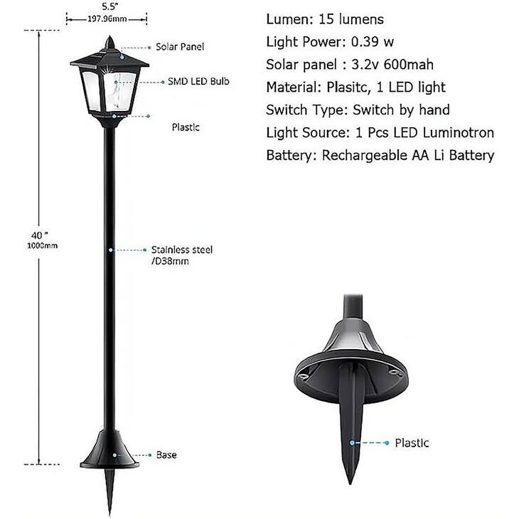 40'' Solar Lamp Post Lights Outdoor LED Waterproof Garden Pathway ...