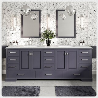 Eviva Storehouse 84 inch Dark Gray Bathroom Vanity with White Carrara ...