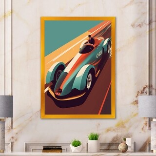 Designart "Vintage Blue Race Car " Exotic Car Framed Art Print - Bed ...