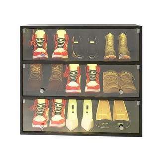 Stacking Shoe Box with Glass Door 3 Layers and LED Light Black Shoe ...