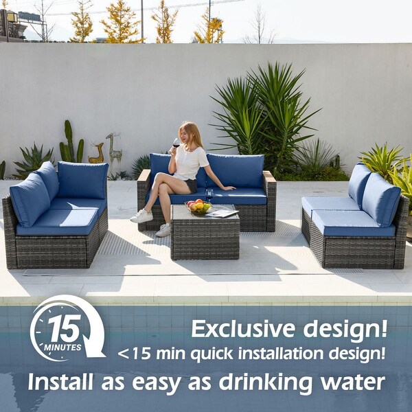 7 Piece Patio Furniture Set Outdoor Sectional Wicker Outdoor Furniture Patio Conversation Set with Cushions and Table On Sale Bed Bath Beyond 40535071