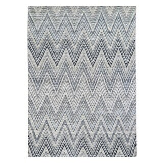 Shahbanu Rugs Ivory Chevron Design Textured Wool and Pure Silk Hand ...