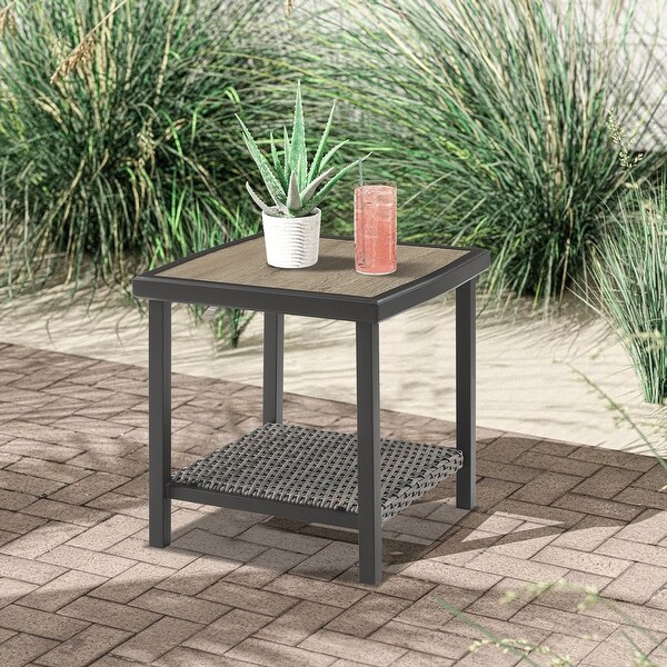 Outdoor Patio Side Table with Lower Shelf Grey