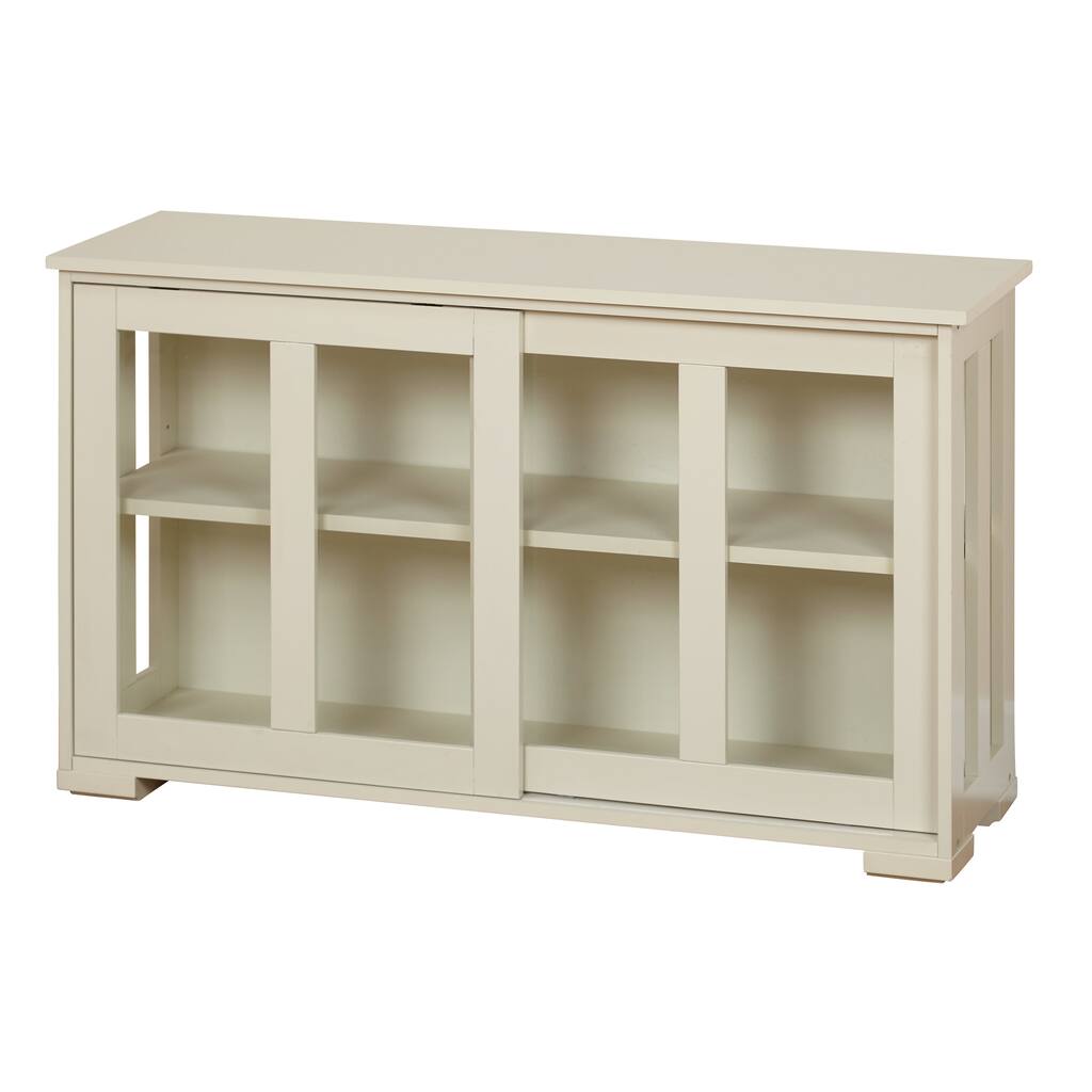 Sliding Tempered Glass Doors Stackable Storage Cabinet, Antique White ...