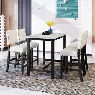 5-Piece Counter Height Dining Table Set for Small Spaces, Faux Marble ...