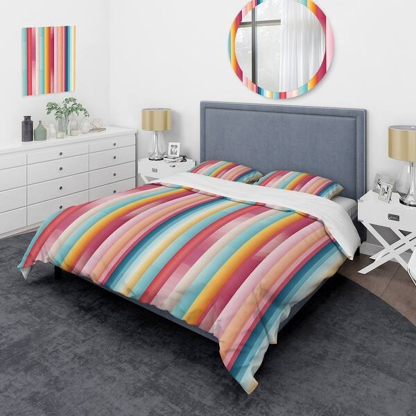Designart "Rainbow Colors Candyland Stripes I" Modern Bed Cover Set ...