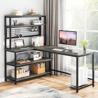 55" Reversible Large Computer Desk with Wireless Charging, 4 Storage ...