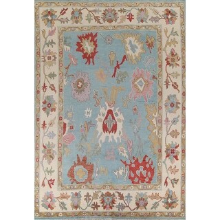 Light Blue Oushak Oriental Area Rug Handmade Floral Wool Carpet - 9'0"x ...