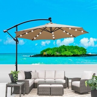 10 ft Solar LED Patio Umbrella with 24 Solar-Powered LED Lights and ...