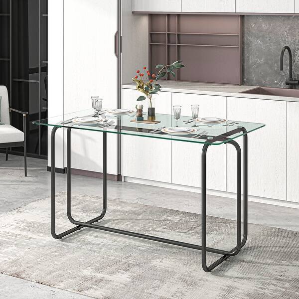 Tempered Glass Rectangular Dining Table with Metal Frame - On Sale ...