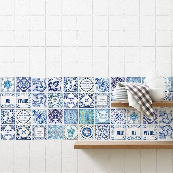 Walplus Tile Stickers Peel and Stick with French Quote Blue Wall ...