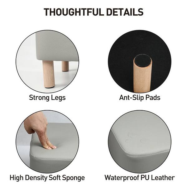 Ottoman Rectangle Foot Stool Padded Seat PU Leather Chair Gray - Bed ...