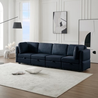 Blue Deep Seat Convertible Sofa with Storage - Bed Bath & Beyond - 40472833