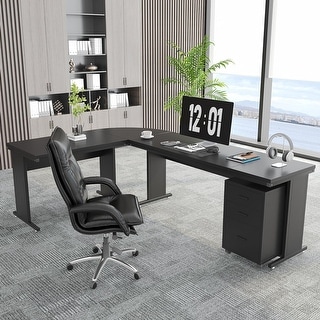 83" L-Shaped Executive Desk, Large L Office Desk with 3-Drawer Mobile ...