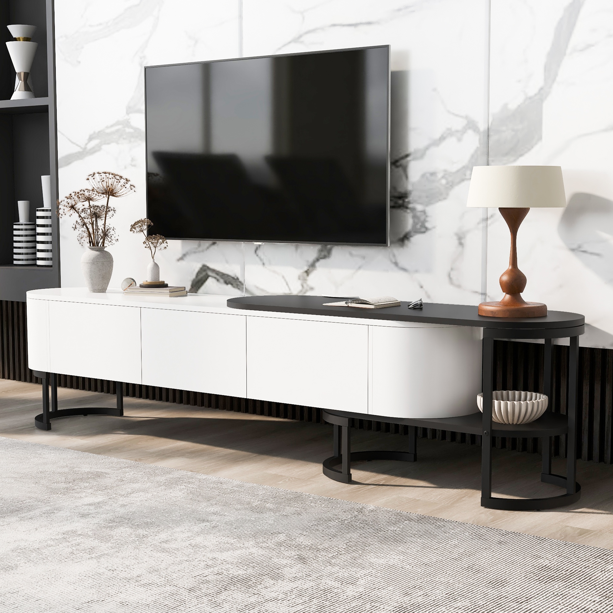 White tv unit with black handles store