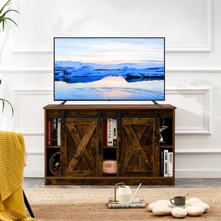 Rustic Brown wooden TV / storage cabinet with two sliding barn doors ...