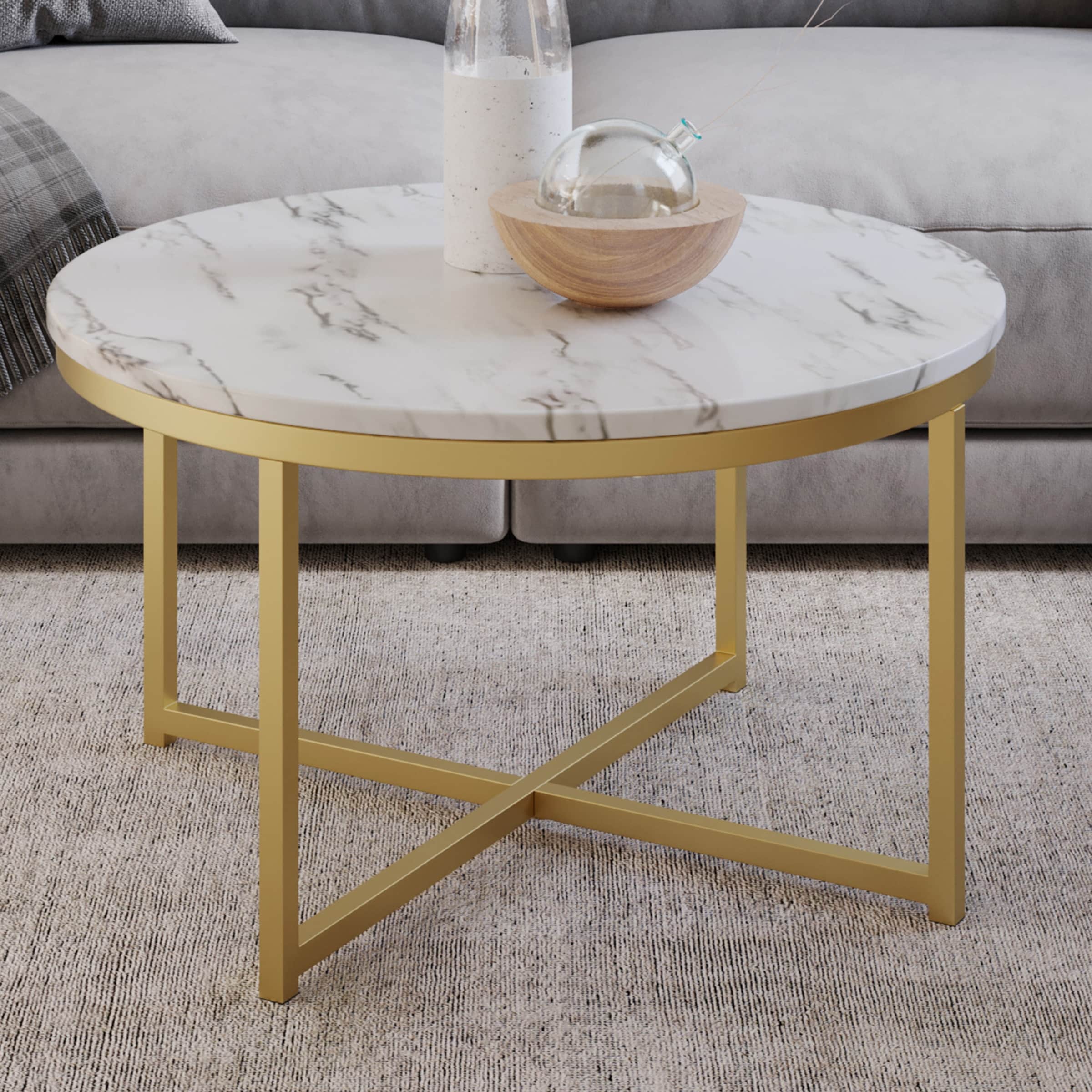 Marble and Brass 36" Round Coffee Table - On Sale - Bed Bath & Beyond ...