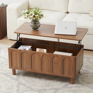Walnut-colored Rectangular Height-Adjustable Coffee Table - Bed Bath ...