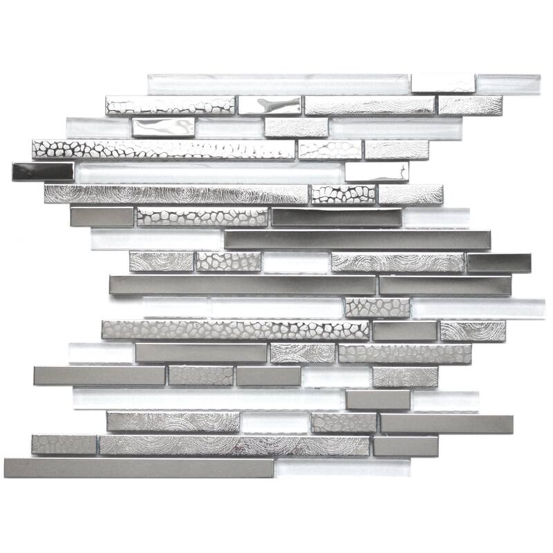 Eden Mosaic Tile: Modern White Glass Steel Metal Tile 11.7x12 (11 tiles ...