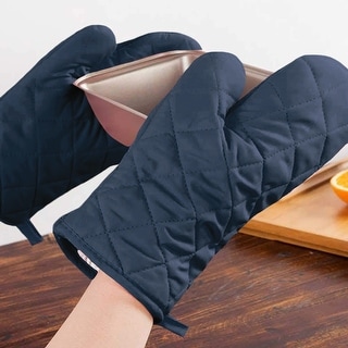 Navy Heat Resistant Thick Soft Quilted Lining Kitchen Oven Glove Mitts ...