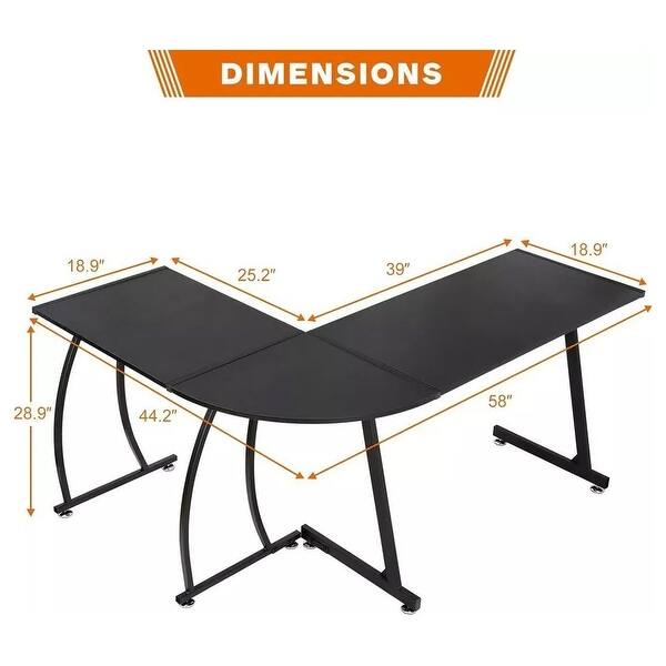L-Shape Gaming Desk Corner Computer Laptop Table Office Black Curved ...