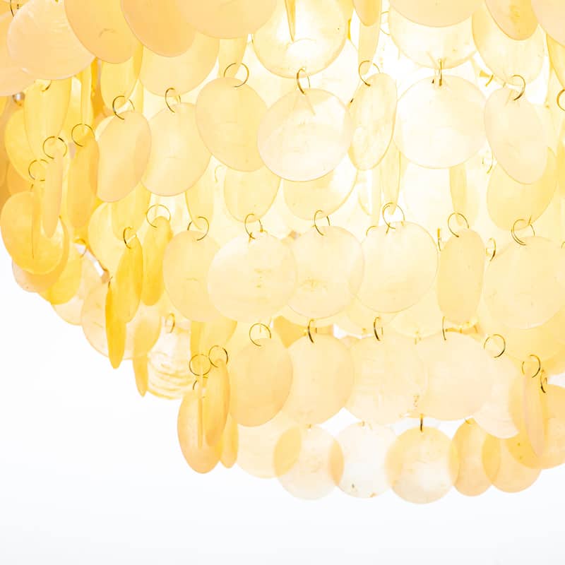 CraftHome 6-Light Unique/Statement Coastal Natural Capiz Shell Round ...