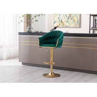 44.09" H Polyester Fabric Upholstered Bar Stools with Back, Footrest ...