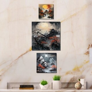 Designart "Red Moonset Raven Cry Japon III" Japon Landscape Oversized ...