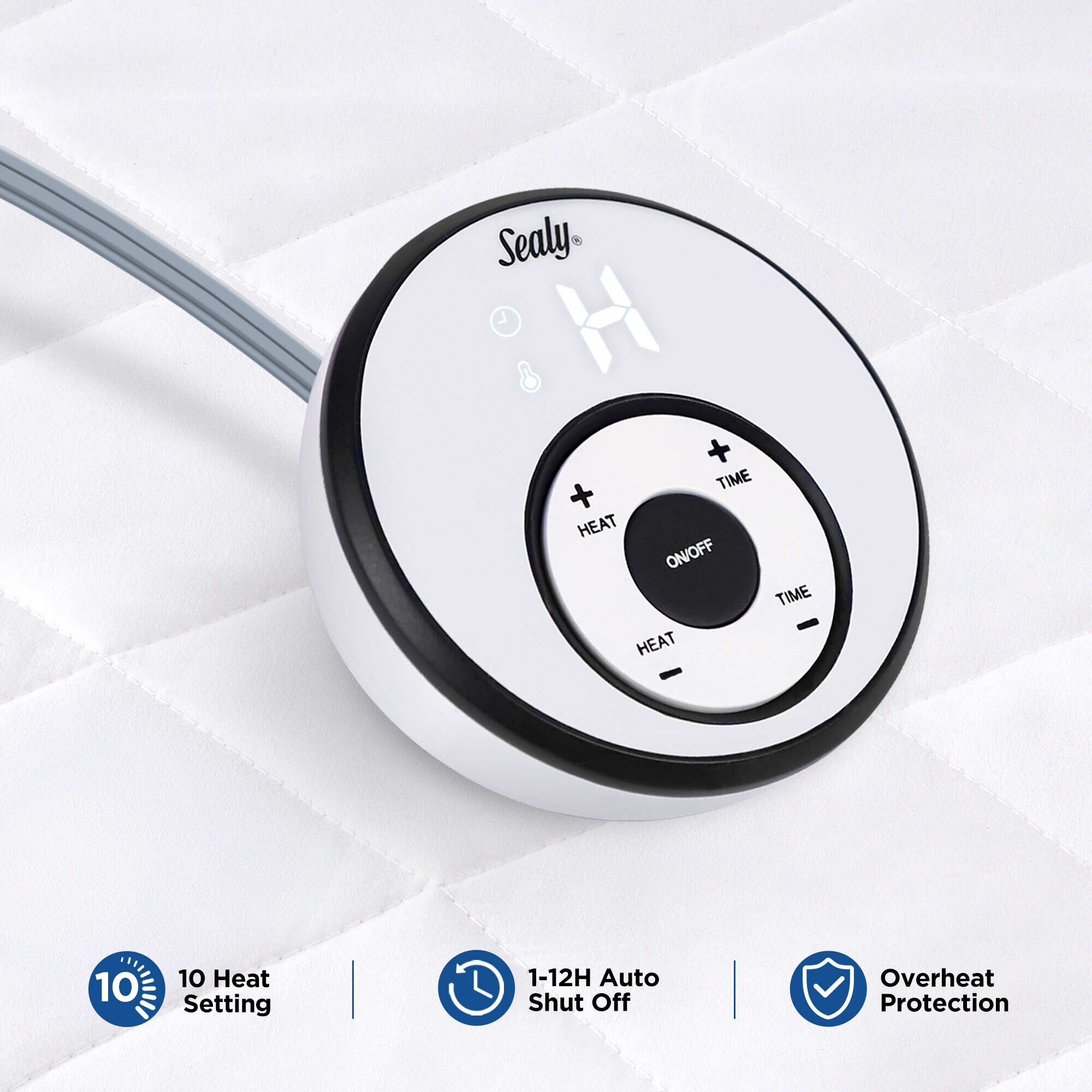 Sealy Heated Mattress Pad Quilted Cotton Electric Bed Warmer King White