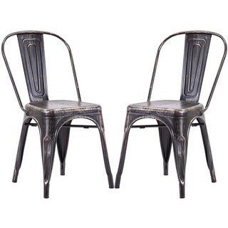 High Back Steel Stackable Vintage Metal Dining Chair Golden Black 2pcs ...