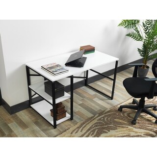 Metal Frame Computer Desk,47" Wooden Top 2 Shelves Writing and Computer ...