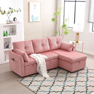 Corduroy L-Shaped Modular Sectional Sofa with Storage Chaise, Pink ...