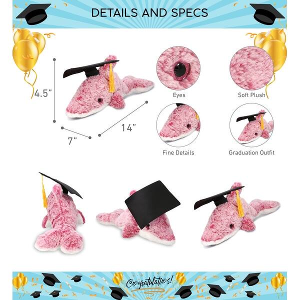 DolliBu Pink Dolphin Graduation Plush Toy with Cap with Tassel - 14 ...