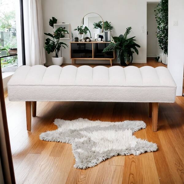 Upholstered Channel Tufted Bench with Wood Legs for Hallway Living Room ...