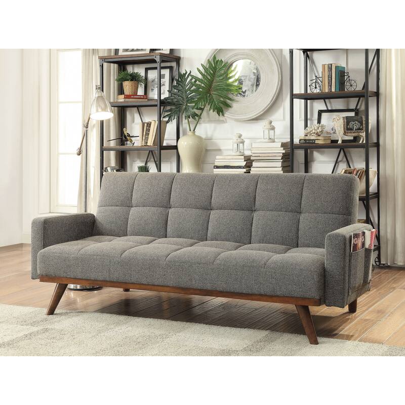 Vaughn Mid-Century Modern Grey Linen Padded Biscuit-tufted Futon ...