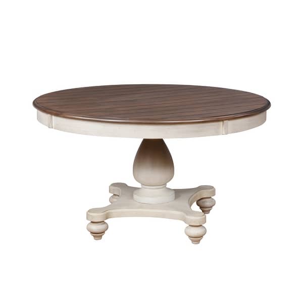 Roundhill Furniture Arch Weathered Oak Round Dining Table - Weathered ...