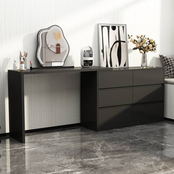 Timechee Home Rotating Dresser and Desk 6 Drawer Dresser Vanity Makeup ...