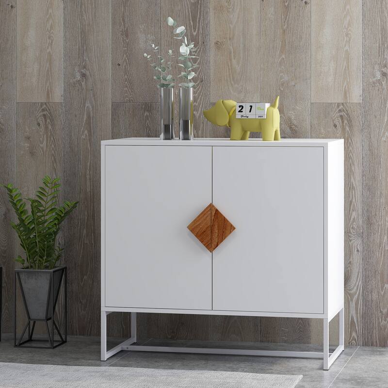 White MDF Sideboard with Square Shape Handle and 2 Doors - Overstock ...