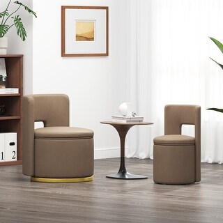 Technical Leather 360° Round Swivel Chair with Storage Function - Bed ...